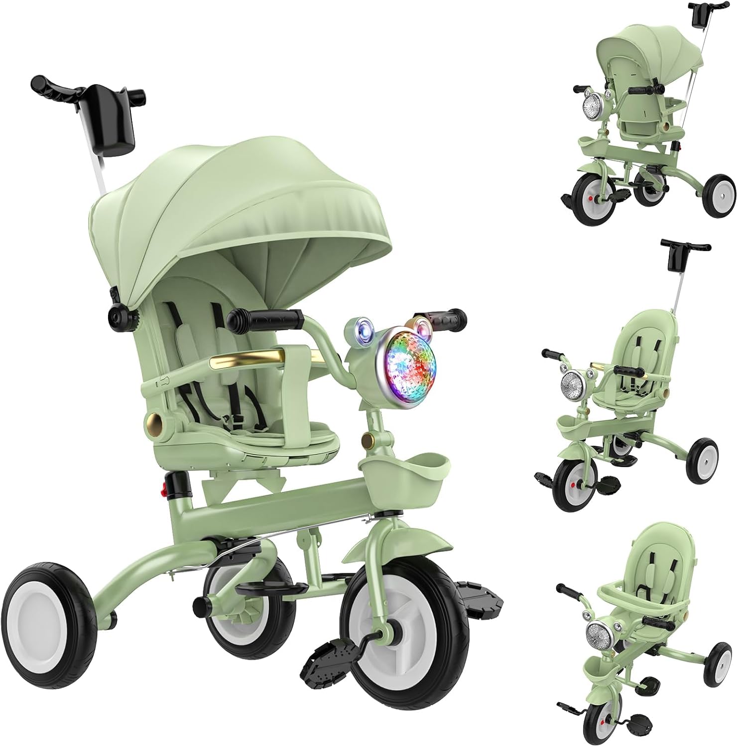 Amazon.com: Kids Tricycle, 7 in 1 Folding Kid Stroller Tricycle with Adjustable Push Handle ...