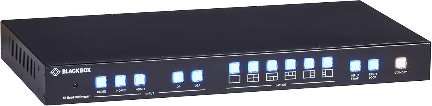 Amazon.com: Black Box 5x1 Quad Multiviewer, 4K60, HDMI, DisplayPort ...