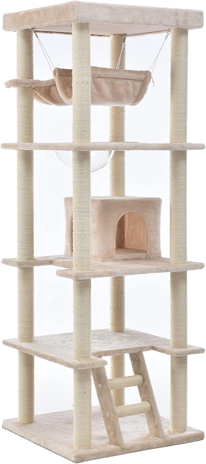 Amazon | OSJ キャットタワー 据え置き 省スペース 麻紐 多頭飼い ハンモック付き 段階 爪とぎ 全面麻紐 猫タワー スリム キャットハウス 猫 猫用品 ペット用品 頑丈 キャット ...