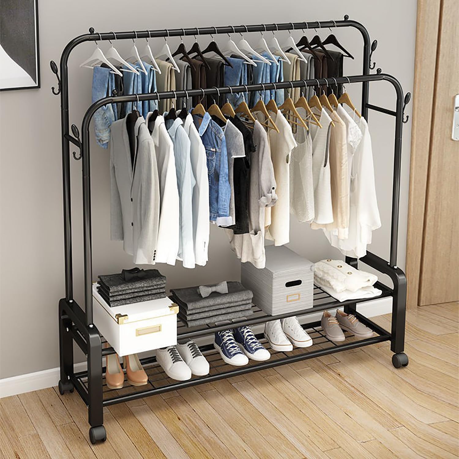 Uandhome Clothes Rail, Heavy Duty Freestanding Hanger Metal Clothes ...