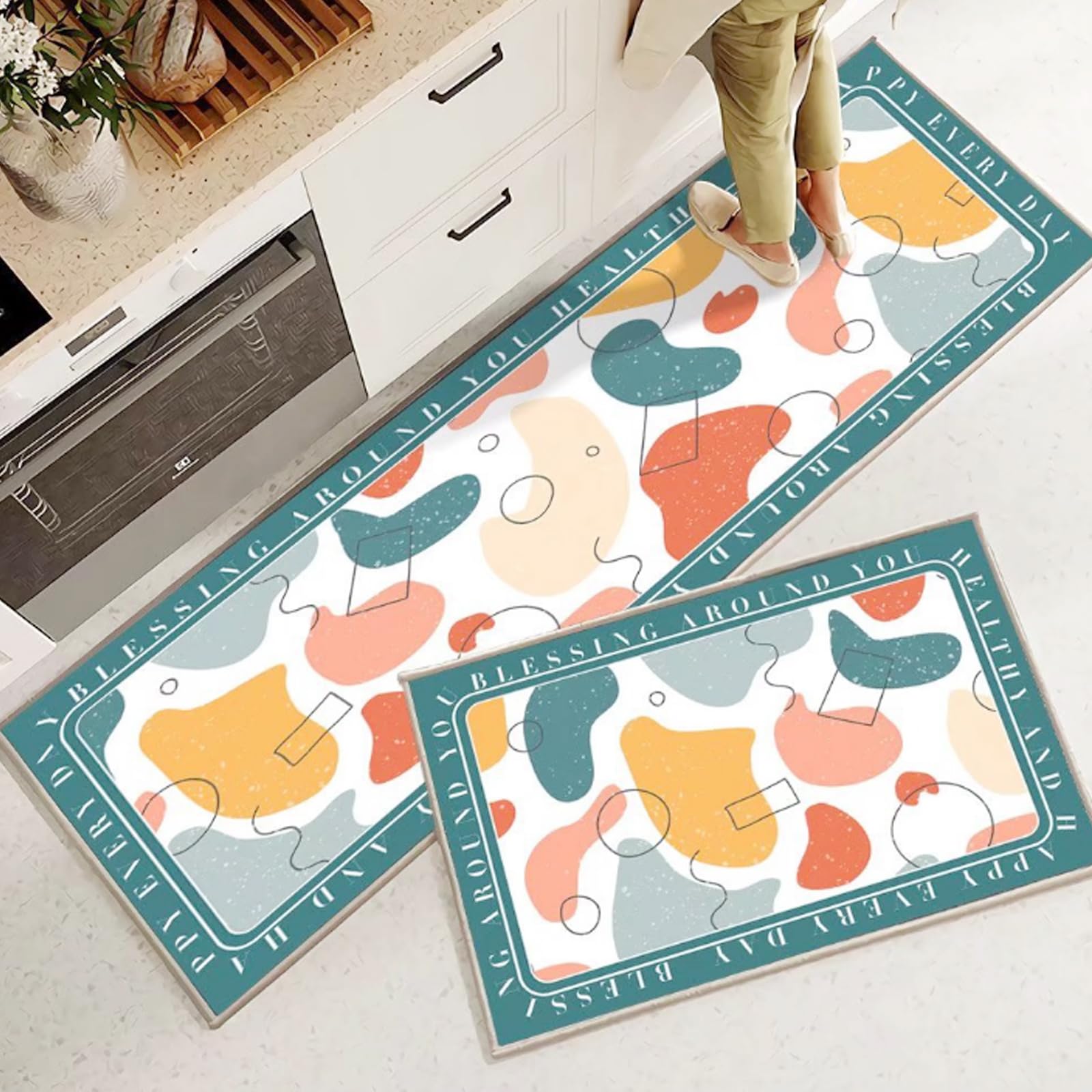 LY4U Kitchen Rugs, 2 Piece Non-Slip Kitchen Rug Sets 43x75+43x150cm ...