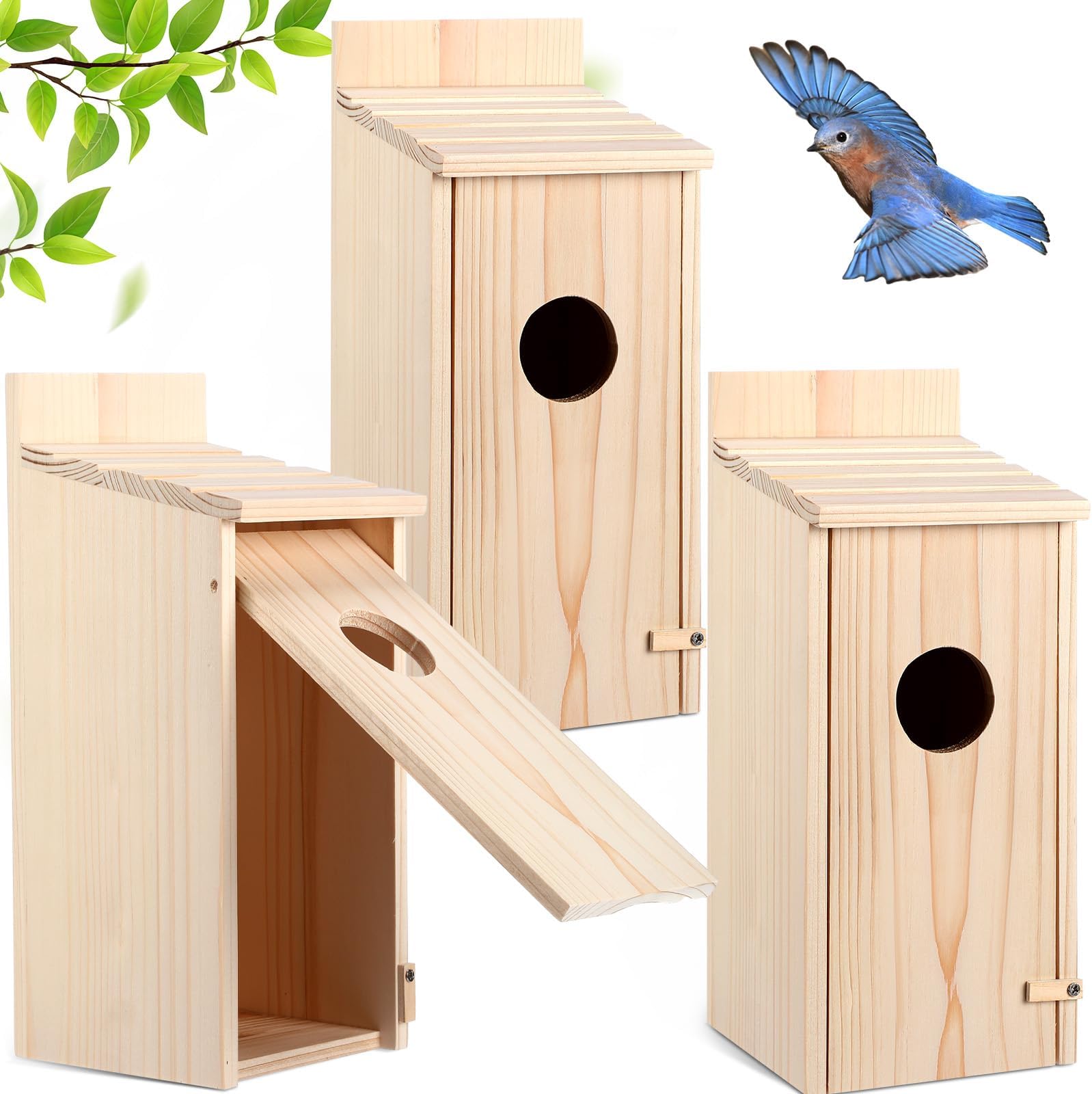 Amazon.com: Kigley 3 Pcs Bird House Wooden Bird House Cedar Blue Bird ...