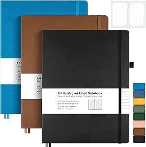 Amazon.com : 3 Pack College Ruled Notebook, A4 Hardcover Leather ...