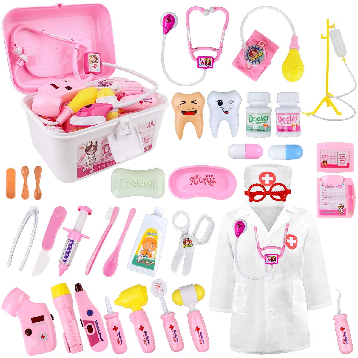 Buy Doctor Kit, 35 Pack Kids Dentist Surgeon Vet Medical Kit with Light ...