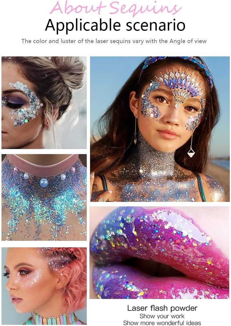 Brillantina facial de 3 colores, traje de neón brillante para cabello ...