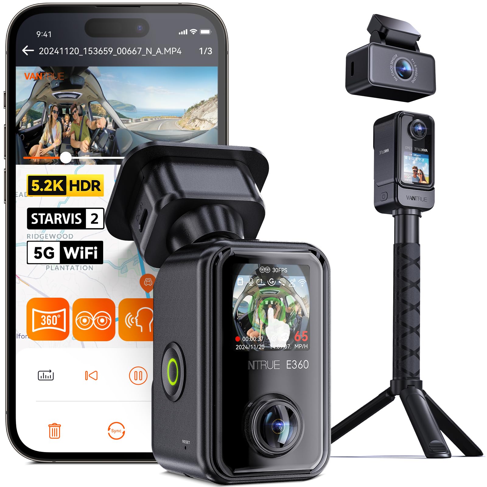 Amazon.com: 【Bundle: Vantrue E360 5.2K 360° Panoramic Dash Cam ...