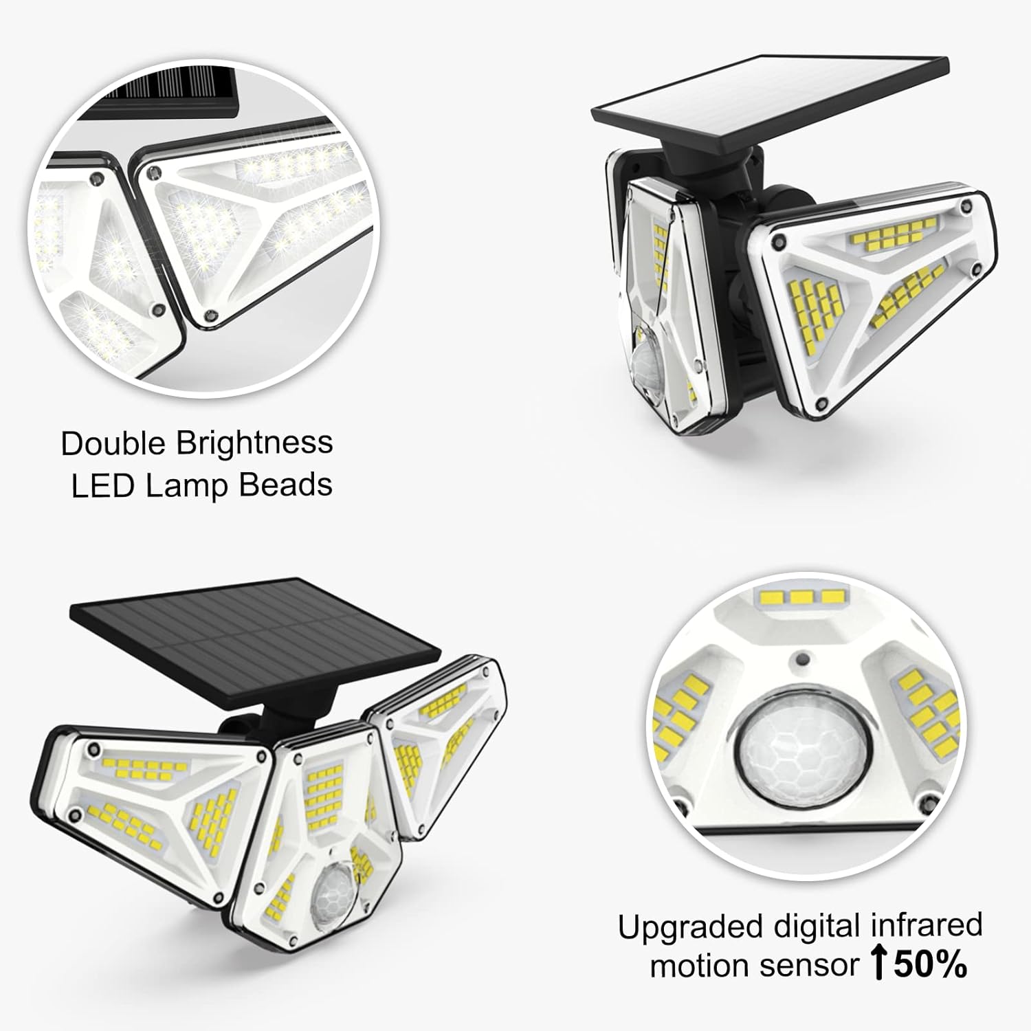 Buy CEOTIS Solar Outdoor Lights, 2000LM Motion Sensor Lights, IP65 Waterproof, Adjustable 3-Head ...