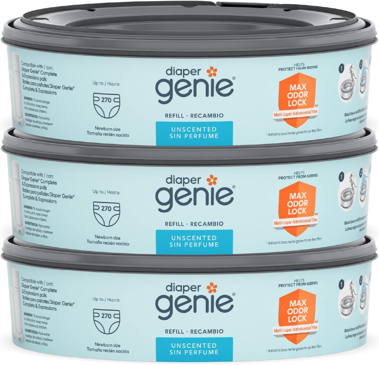 Amazon.com: Diaper Genie Bags Refills 270 Count (Pack of 3) with Max ...