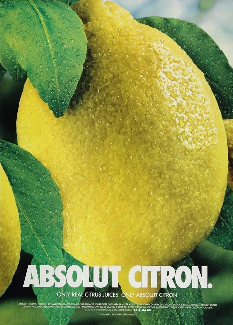 Amazon.com: MAGAZINE ADVERTISEMENT For Absolut Citron Vodka 2002 Lemon ...