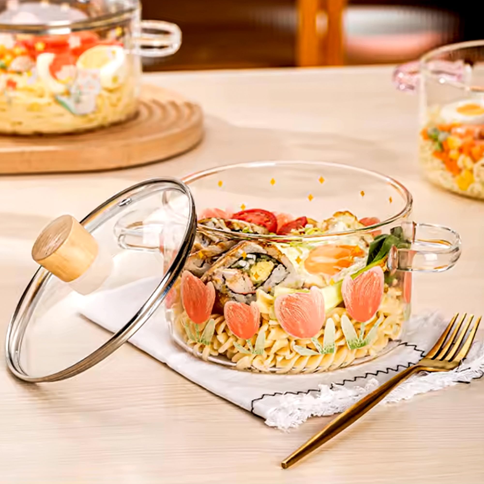 Buy IndusBay Pack Of 1,Fluted Glass 1600 Ml Glass Cooking Pot Heat ...