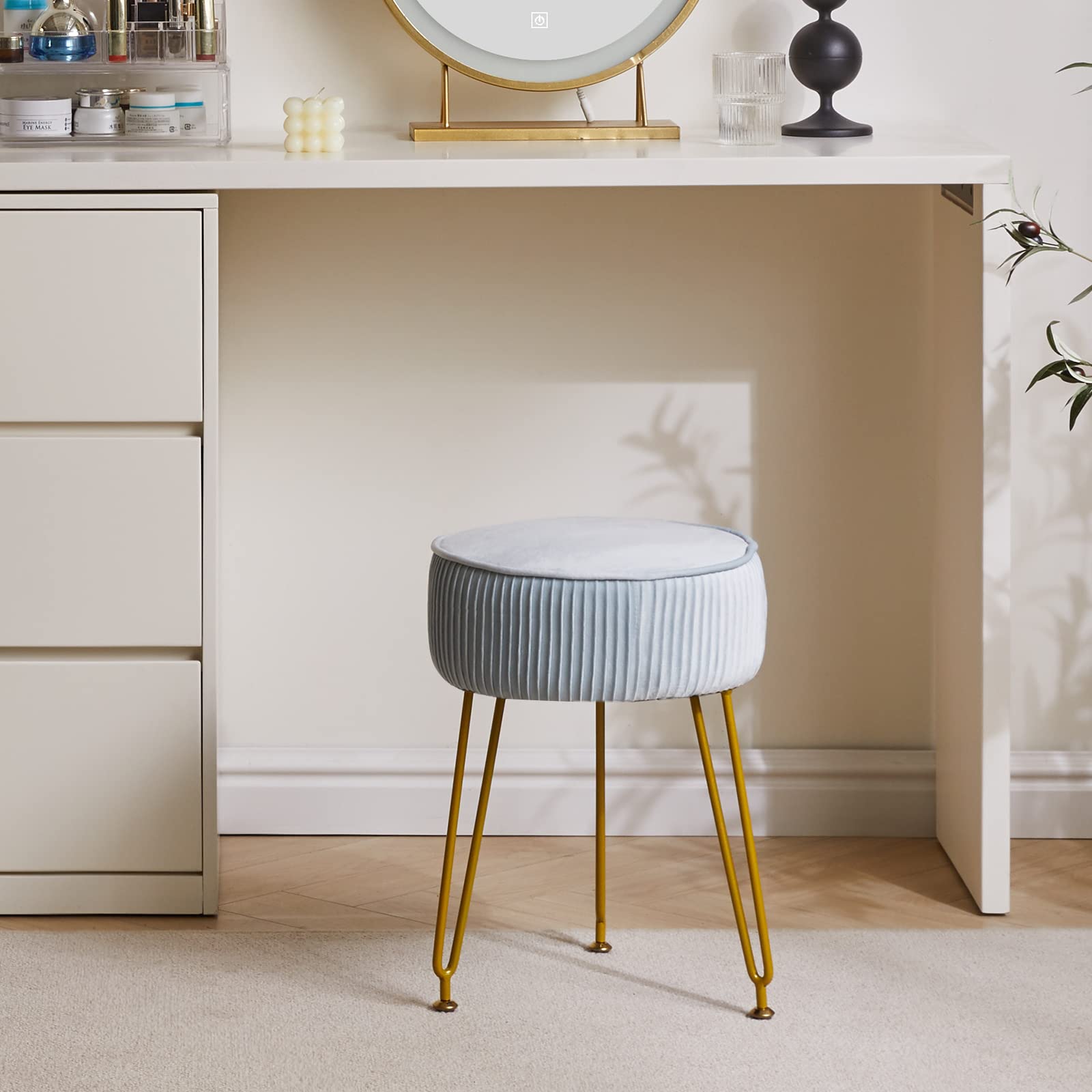 IBUYKE Velvet Round Footrest Stool Ottoman, Makeup Vanity Stool Side ...