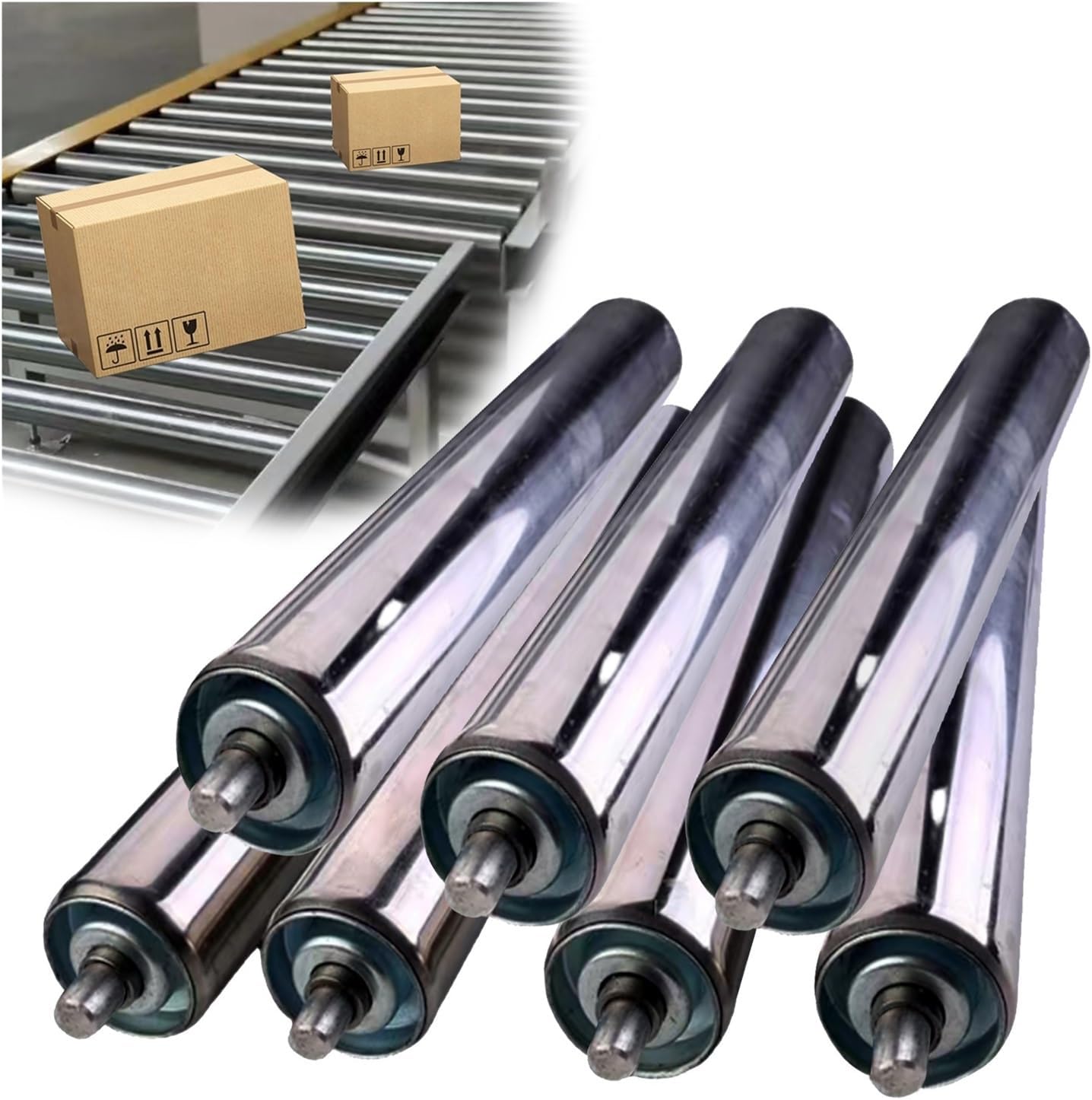 Transportador Rodillo Juego de 7 rodillos transportadores de acero galvanizado, rodillo de ...