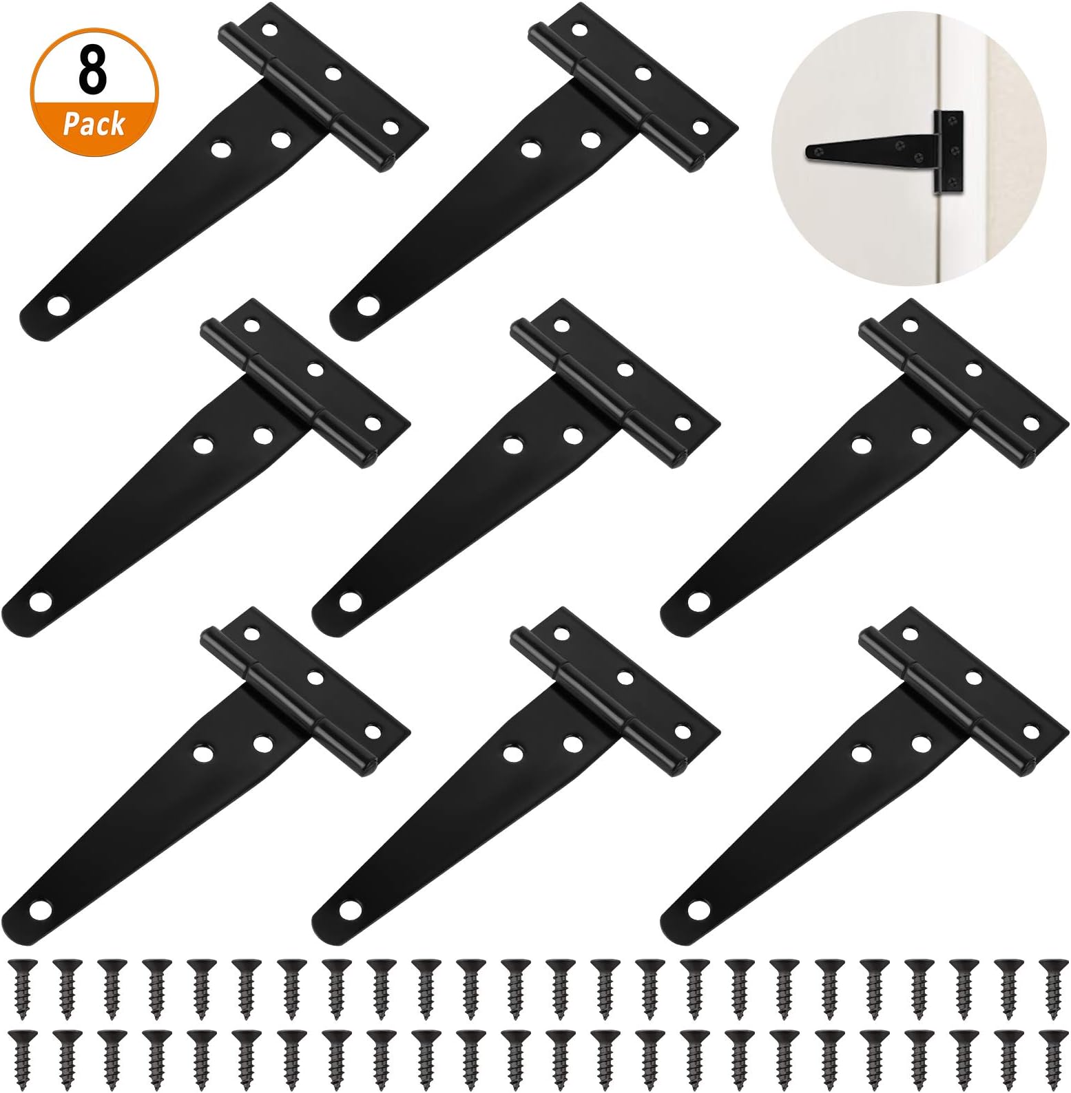 8PCS T Hinges Gate Door Hinges T Strap Hinges with 48 PCS Screws ...