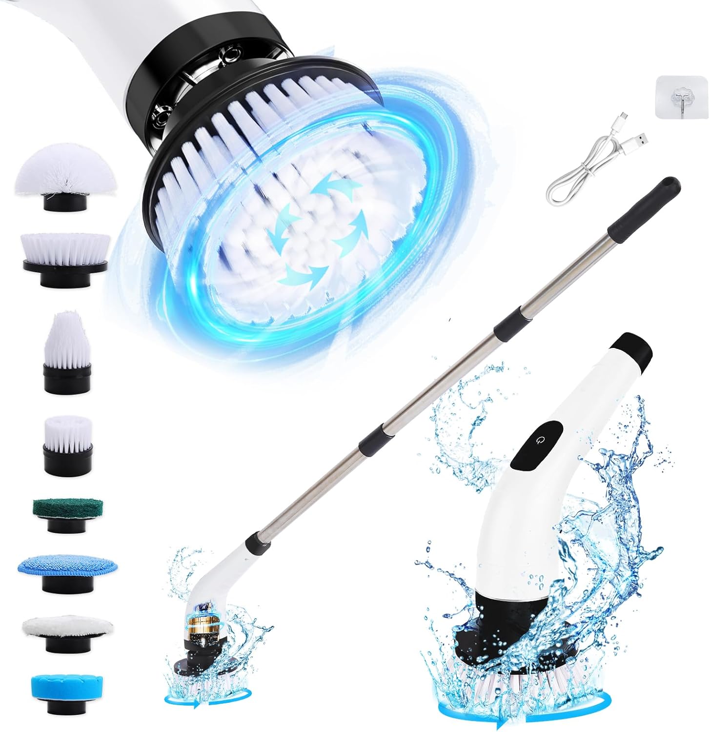 Amazon.com: Cordless Rechargeable Rotary Scrubber with 8 Replaceable ...