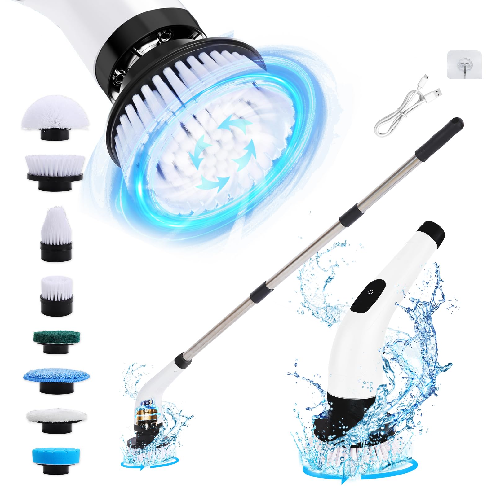 Amazon.com: Cordless Rechargeable Rotary Scrubber with 8 Replaceable ...
