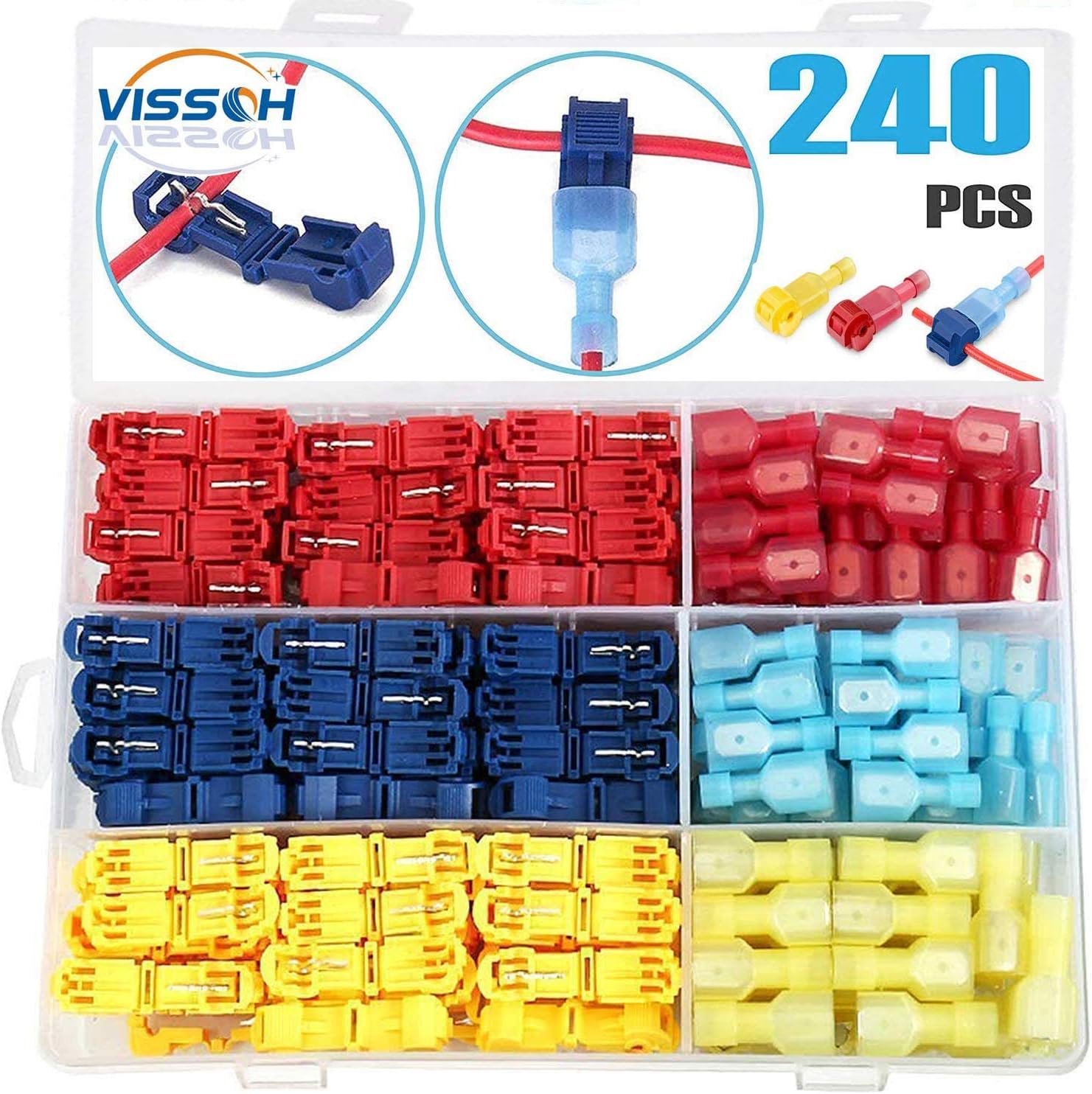 VISSQH Connecteur de fil T-Connector électriques, 240 Pièces de ...
