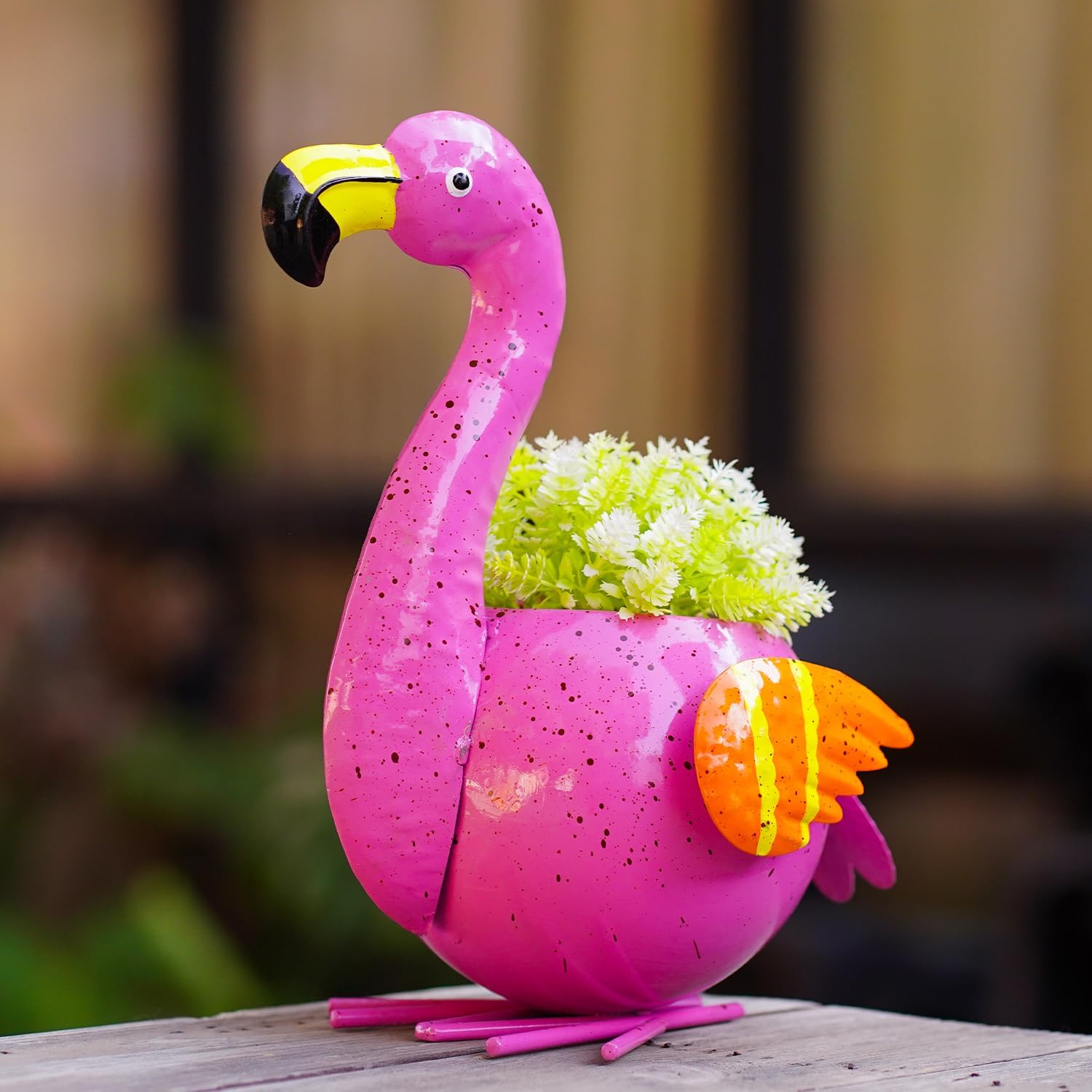 Amazon.com: Fashionoda Flamingo Garden Pot Planter : Metal Plant Pot ...