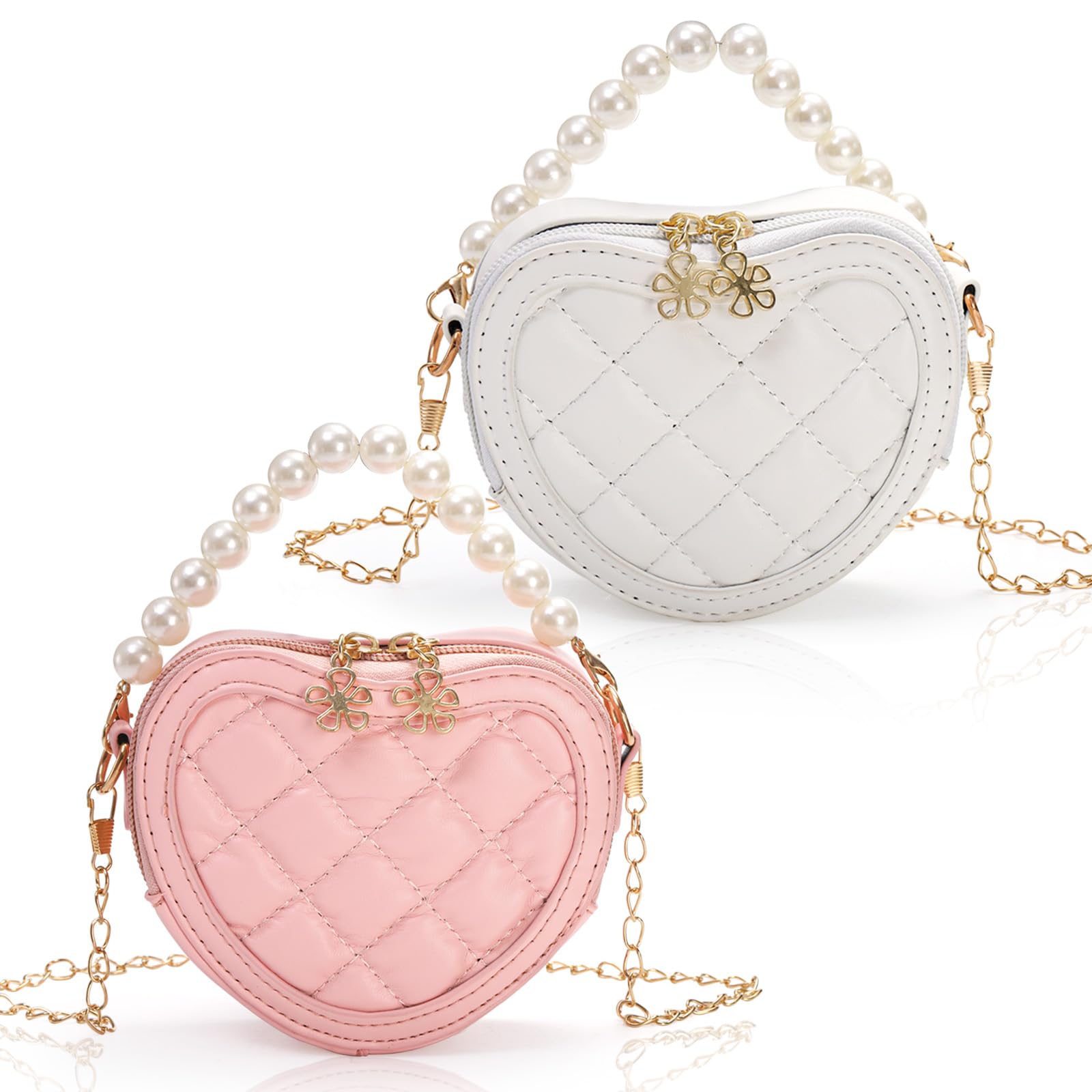 Amazon.com: Cididu 2 Pack Little Girl Purses, Heart Shaped Children Crossbody Bag with Pearl ...