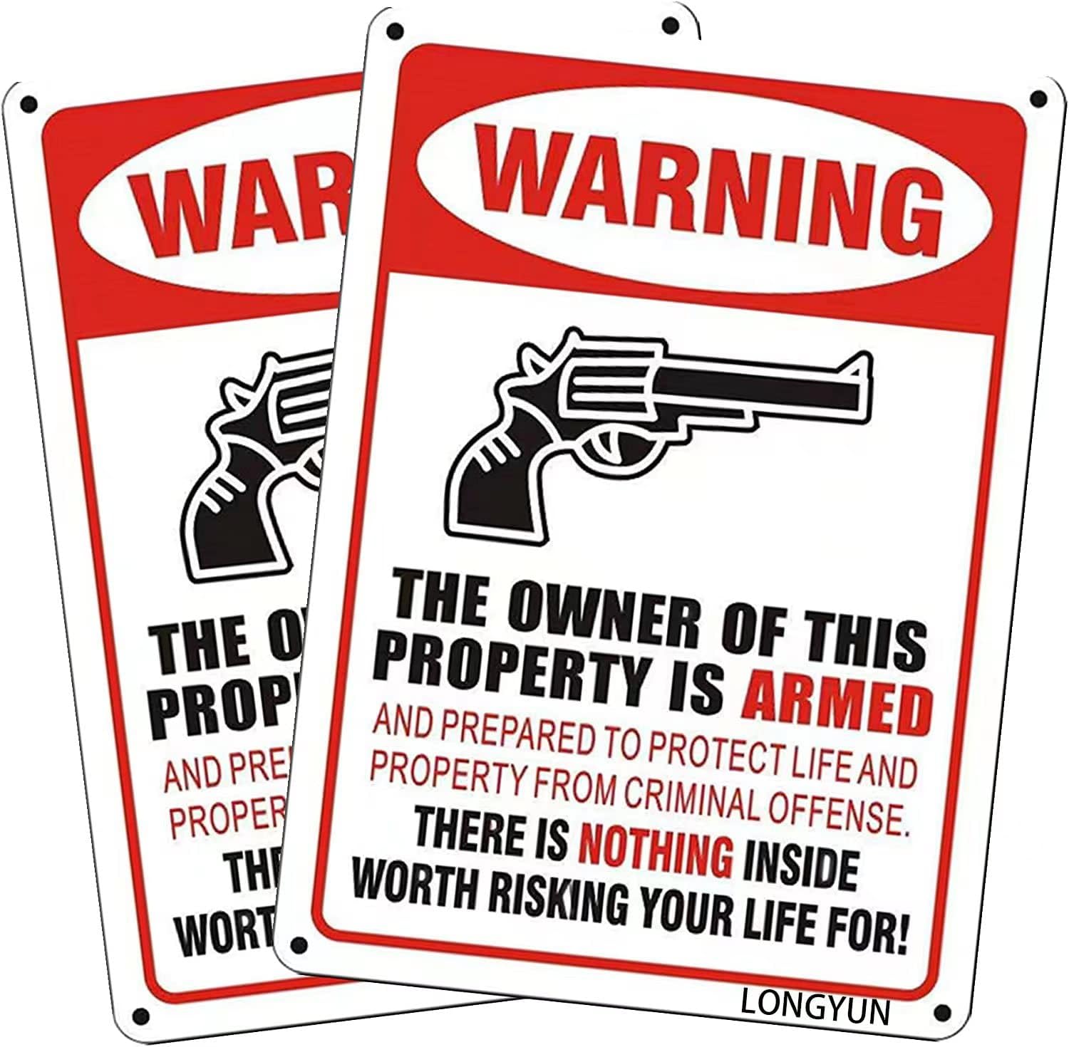 Amazon.com: 2-Pack Attention Owner Armed Warning Sign, Gun Sign 14x10 ...