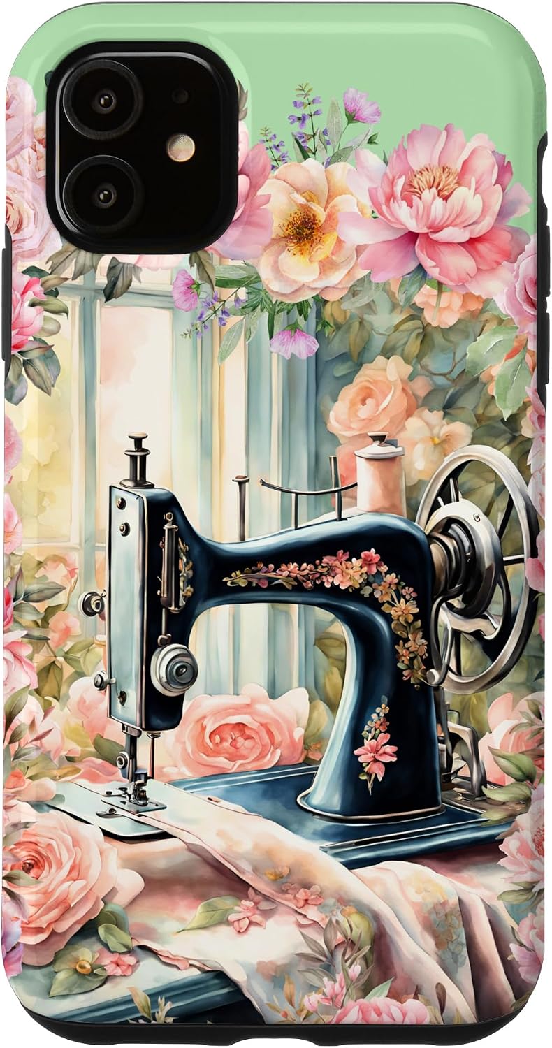 Amazon.com: Sewing Machine Vintage Floral Seamstress Case for iPhone 11 ...