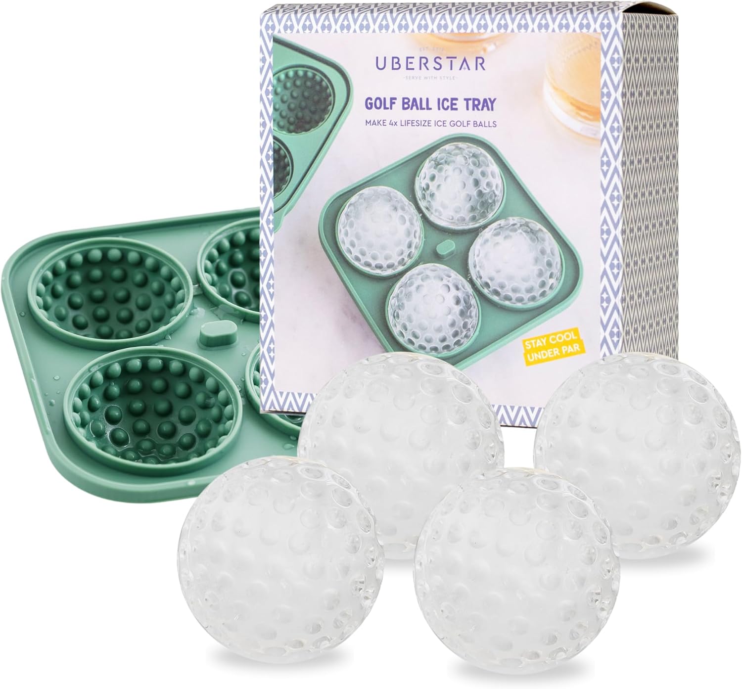 Golf Ball Ice Cube Tray/Flexible Silicone Ice Mould with Lid/Makes 4 ...