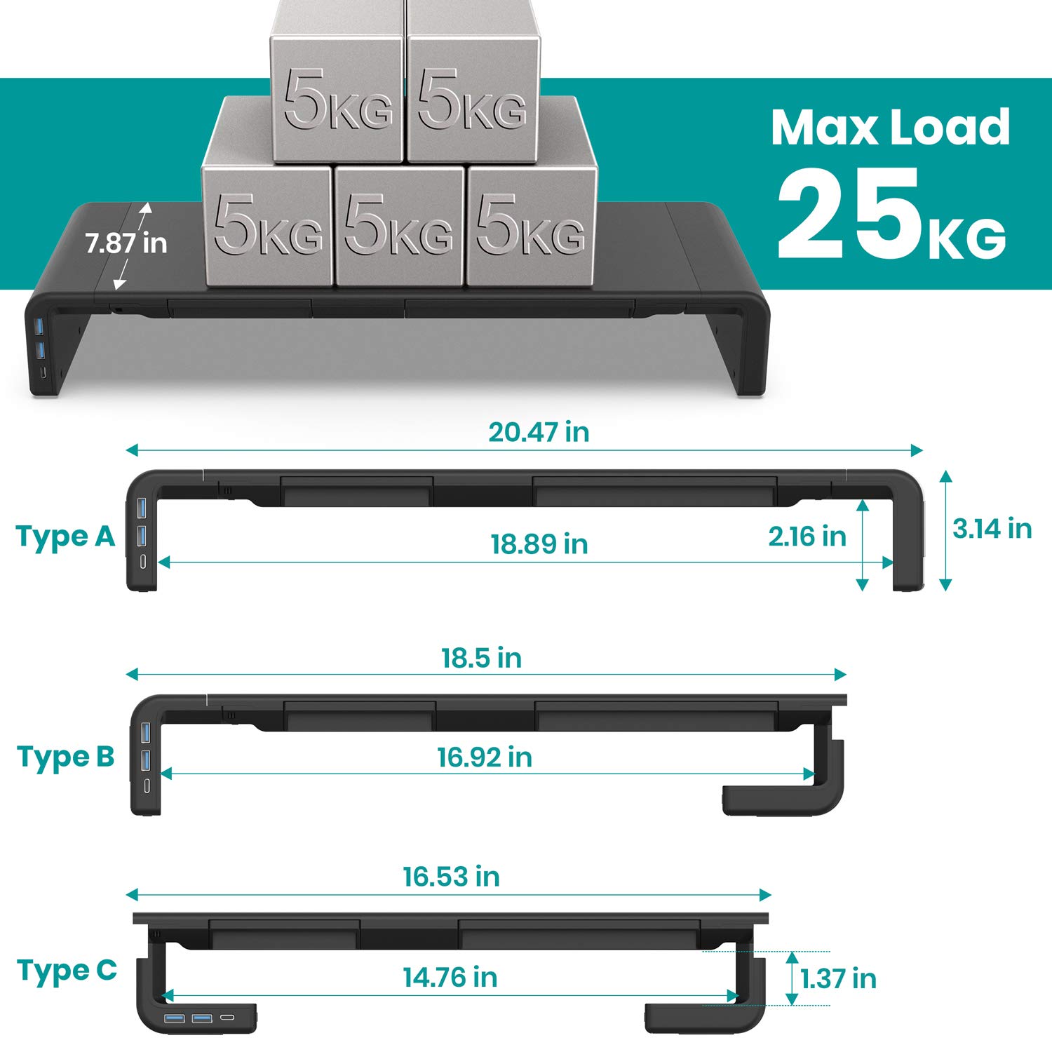 Buy Monitor Stand with Hub, Klearlook Foldable Monitor Riser with USB ...
