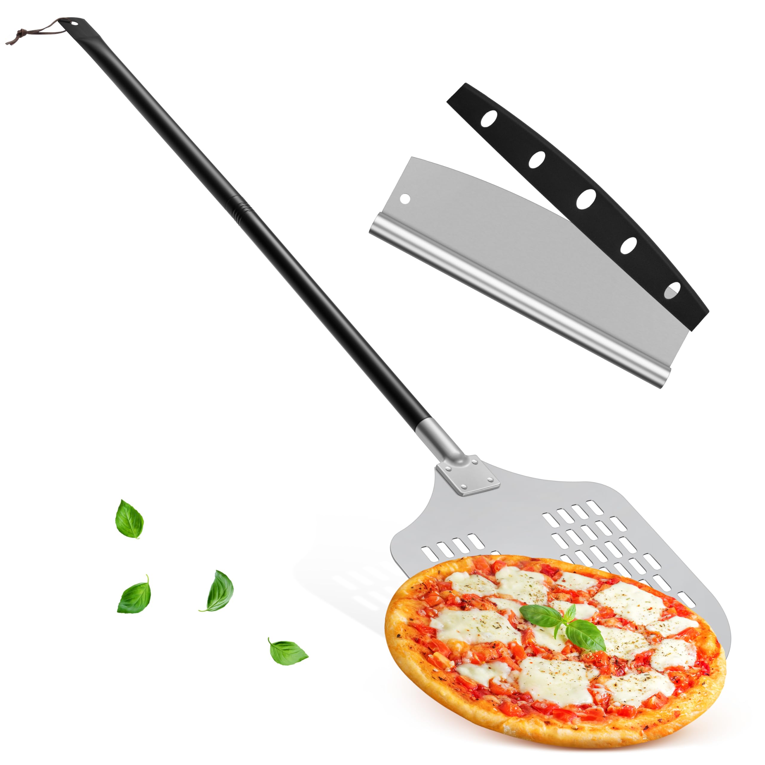 Amazon.com: 12" Perforated Pizza Peel with Pizza Cutter, Leonyo Pizza ...