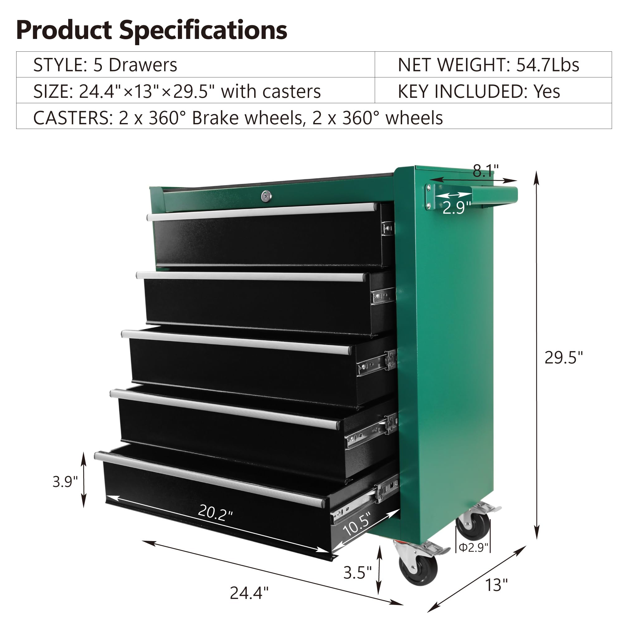 Snapklik.com : BouPower Tool Chest, 5 Drawers Rolling Tool Chest