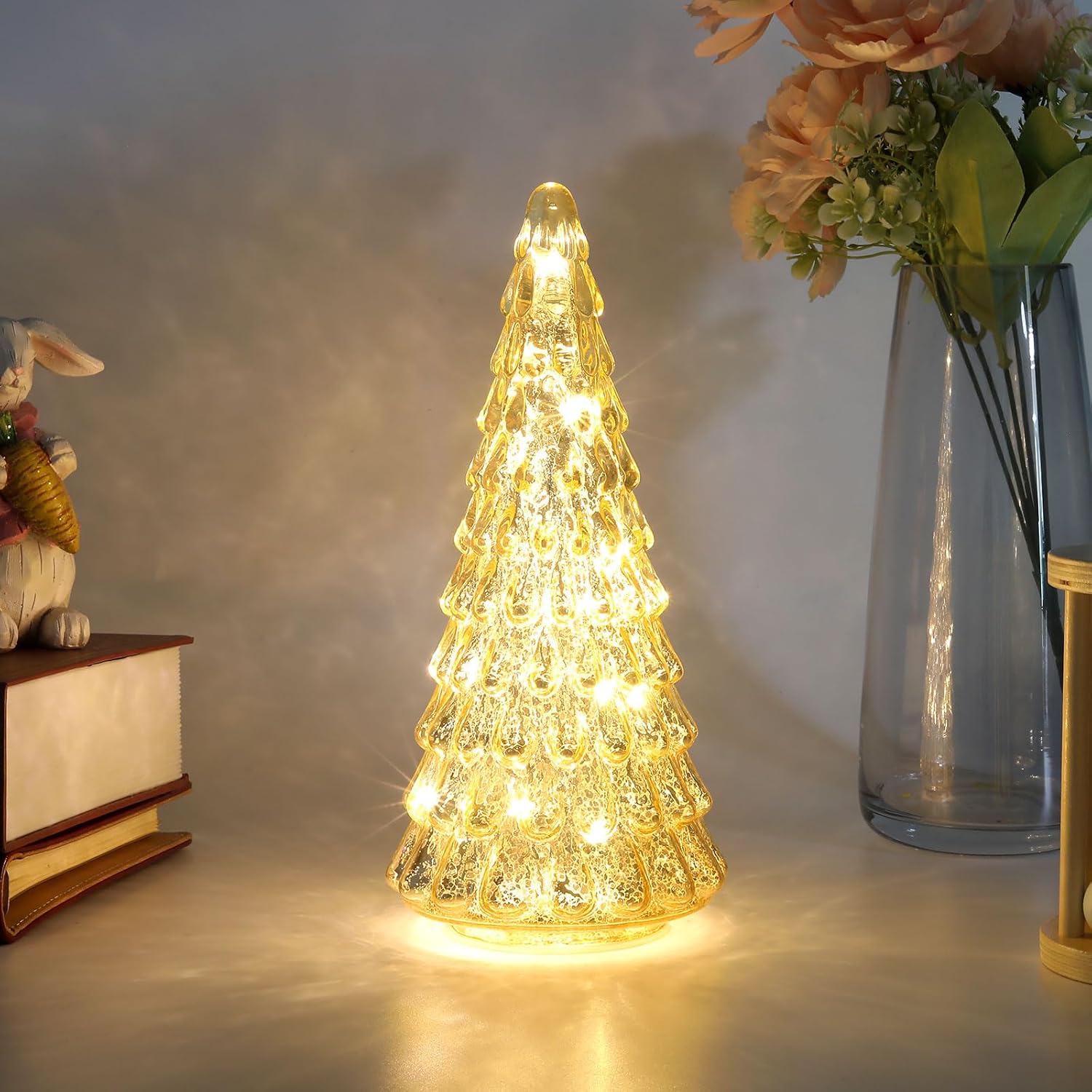 Amazon.com: Table Top Christmas Tree Decorations with Fairy Lights,Gold ...