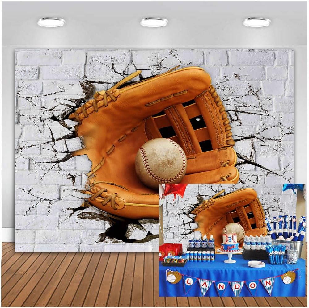 Amazon.com : TOAOFY 7x5ft 3D Baseball Party Backdrops Baseball Glove ...