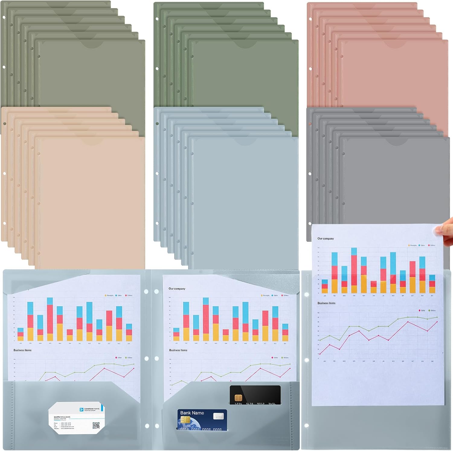 Amazon.com : Yeaqee 48 Pieces 3 Pocket Folders with Holes Plastic ...