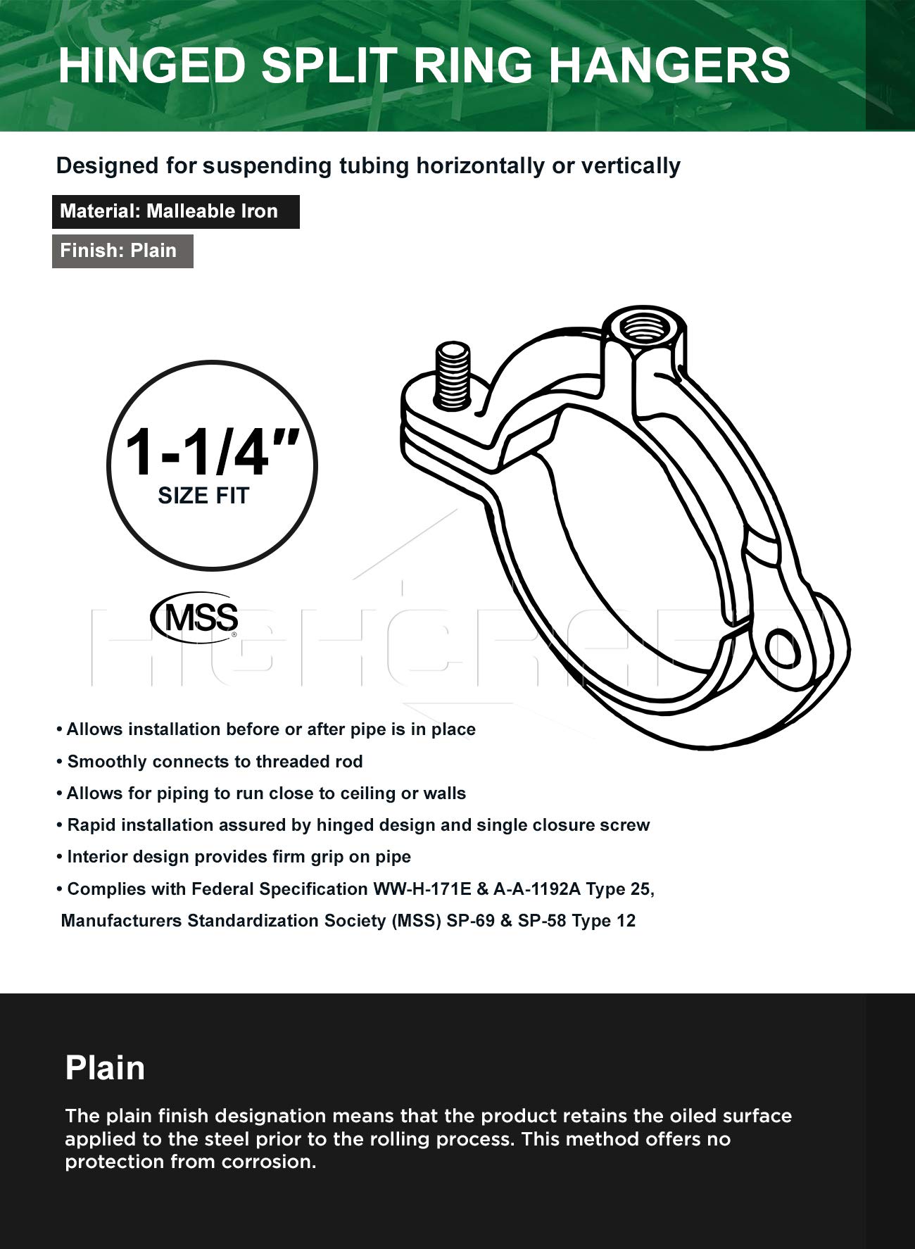 Snapklik.com : HIGHCRAFT HINGB-114-5 Industrial Decor Hinged Split Ring Pipe Hanger 1-1/4 In ...