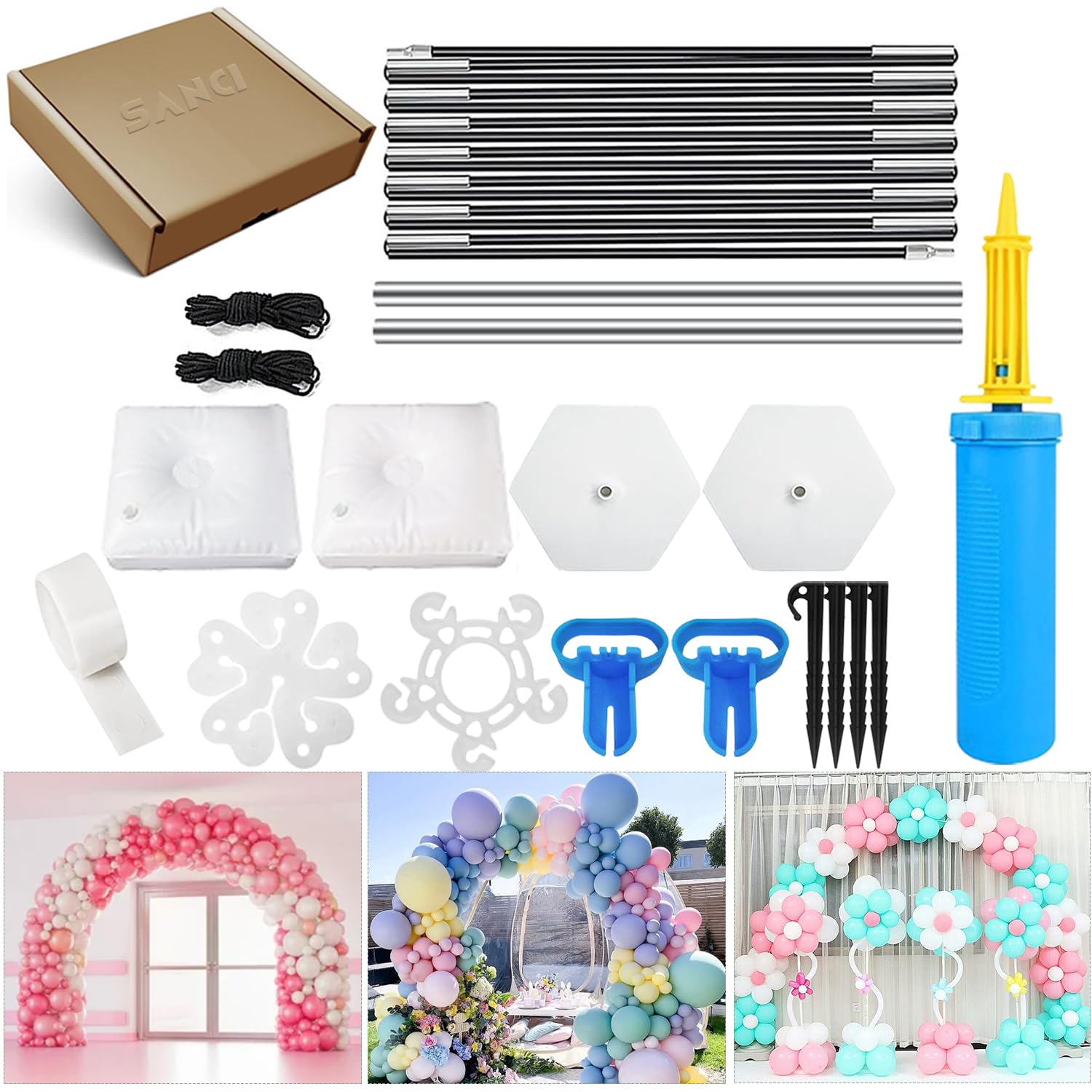 SANCI Balloon Arch Stand Kit, 83 Pcs Reusable 10ft Balloon Arch Stand ...