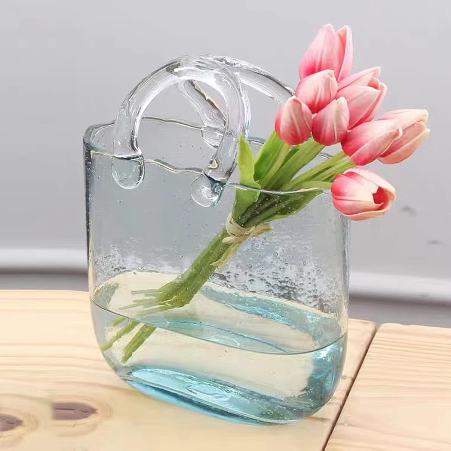 Amazon.com: Clear Glass Flower Wrap Vase,Glass Vase with Handle ...