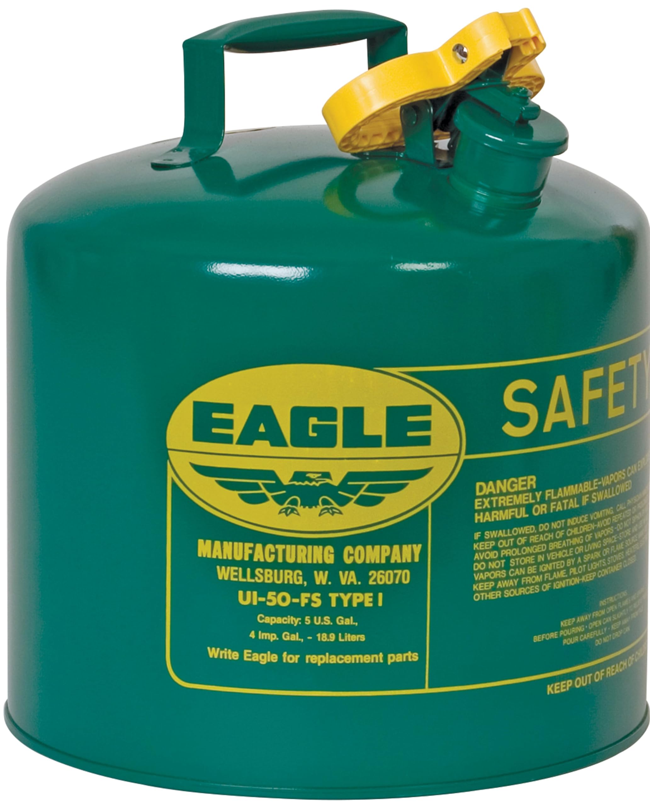 Snapklik.com : Eagle 5 Gallon Type I Green Safety Gas Can For Oil And ...