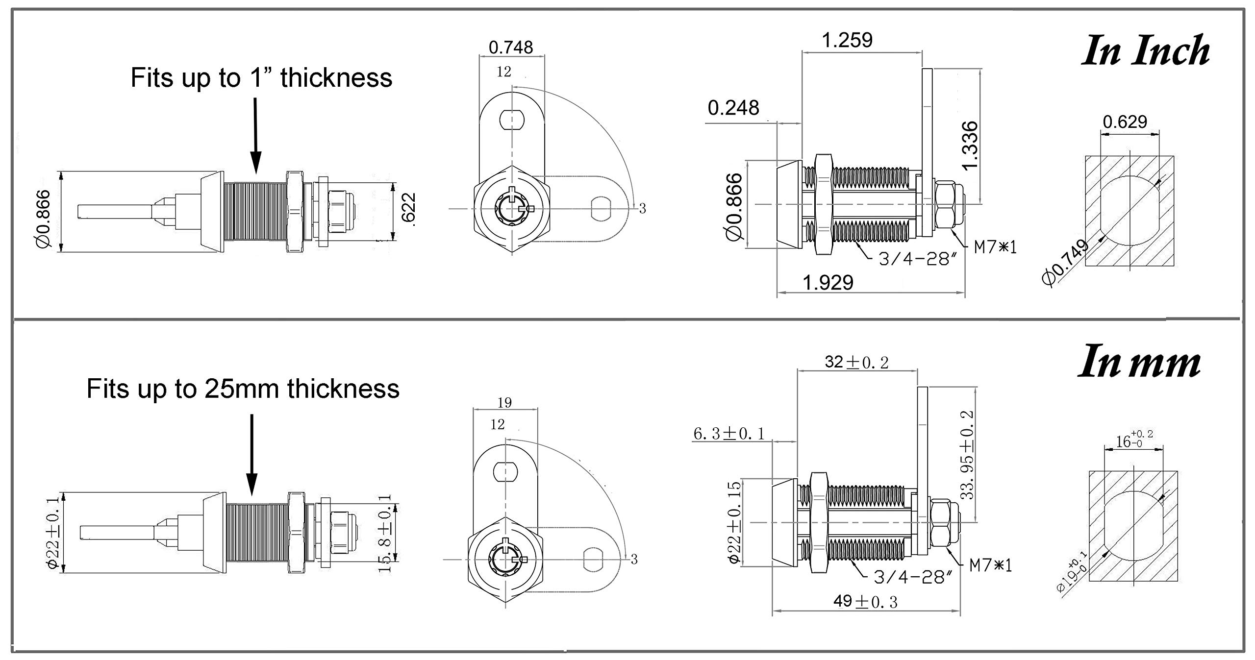 Snapklik.com : Admiral Locks 1-1/4” Tubular Cam Lock, Keyed Alike ...