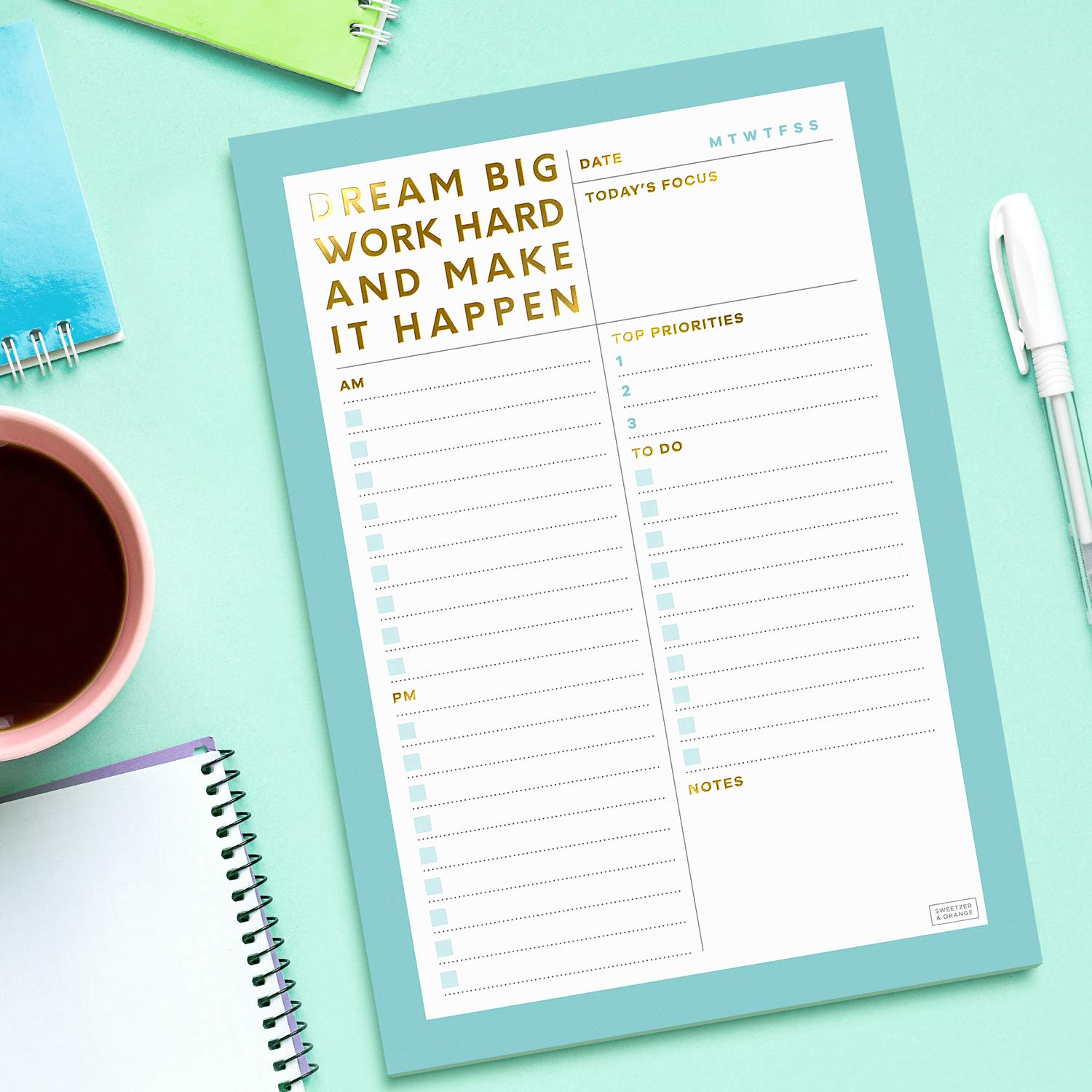 Sweetzer & Orange Dream Big Daily Planner Notepad. Undated Planner ...