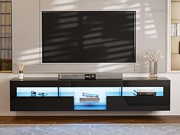 Amazon.com: IKIFLY LED Floating TV Stand for 85+ inch TV, Black Modern ...
