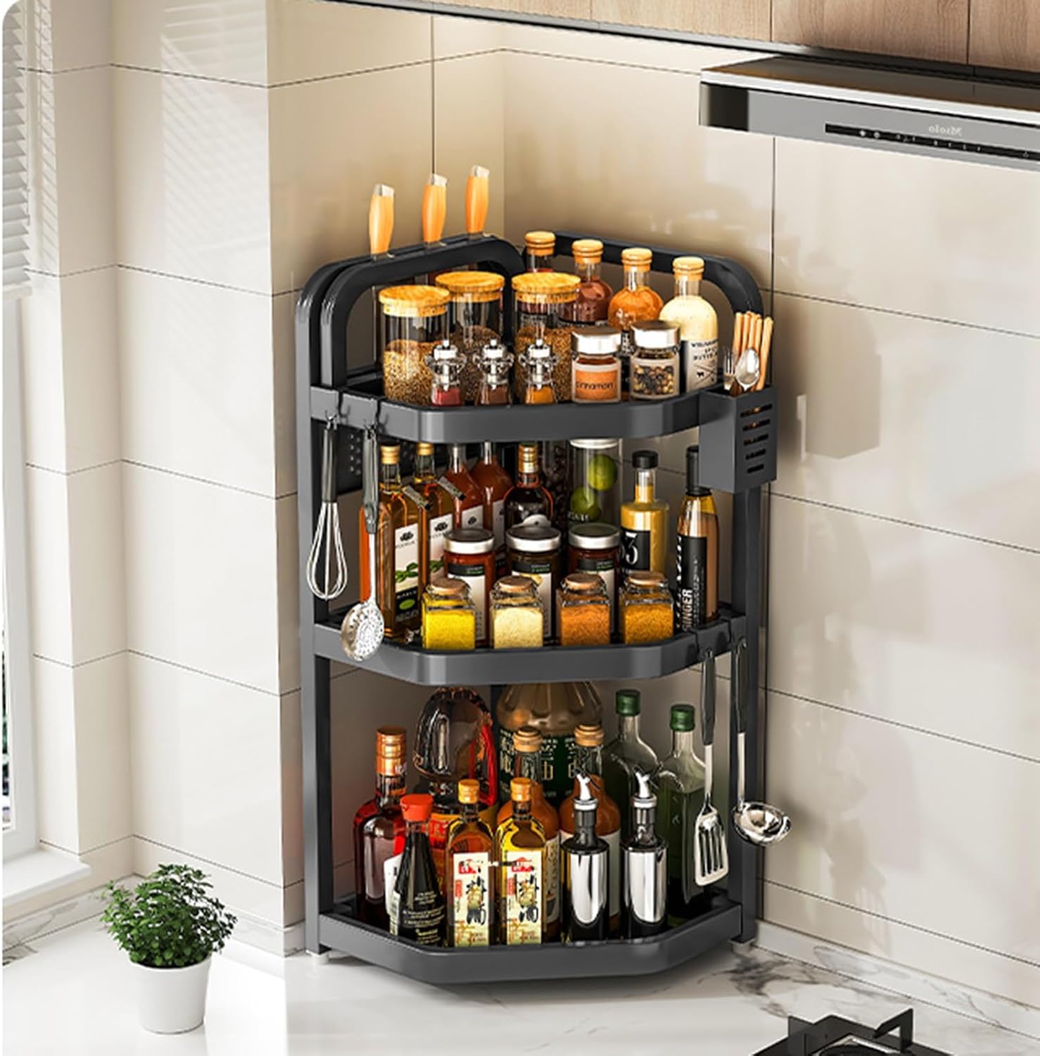 Amazon.com: LXP Corner Kitchen Condiment Storage Rack, Countertop ...