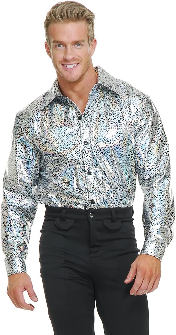 Charades - Camisa para Hombre, diseño de Discoteca, Color Plateado ...