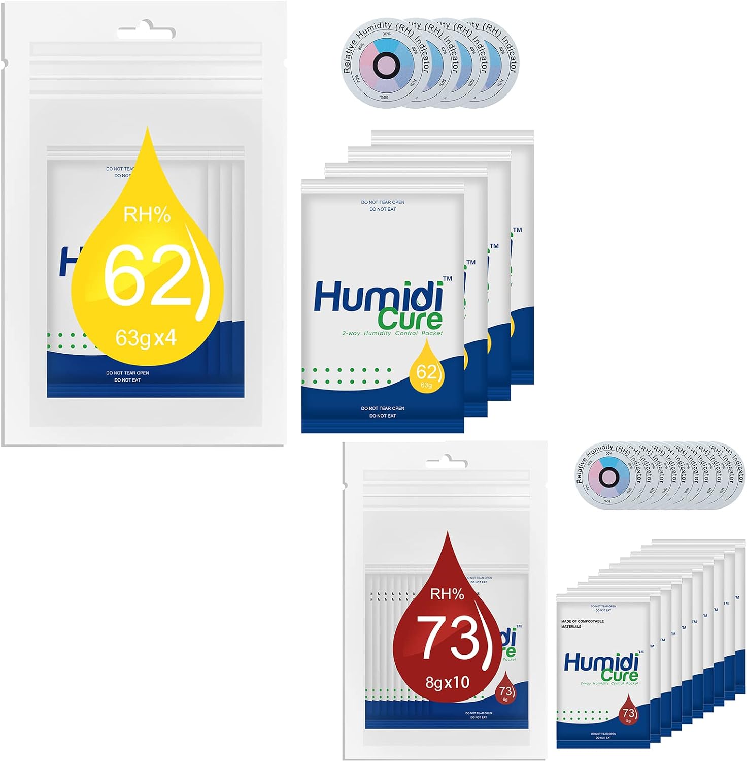 Amazon.com: Humidi-Cure RH62% & RH73% 2-Way Humidity Control Packets ...