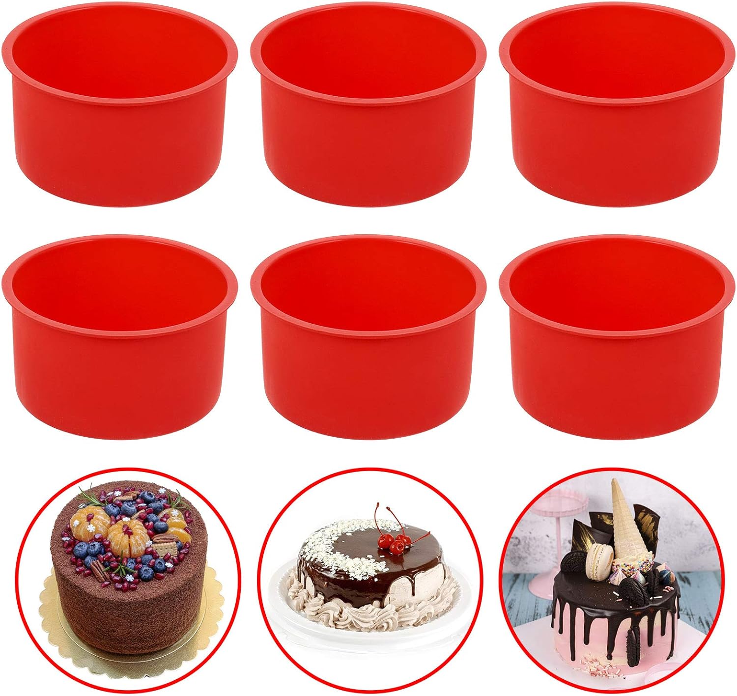 Xinzistar 6 Pcs Silicone Cake Mould for Baking, 4 Inch Non-Stick Round ...