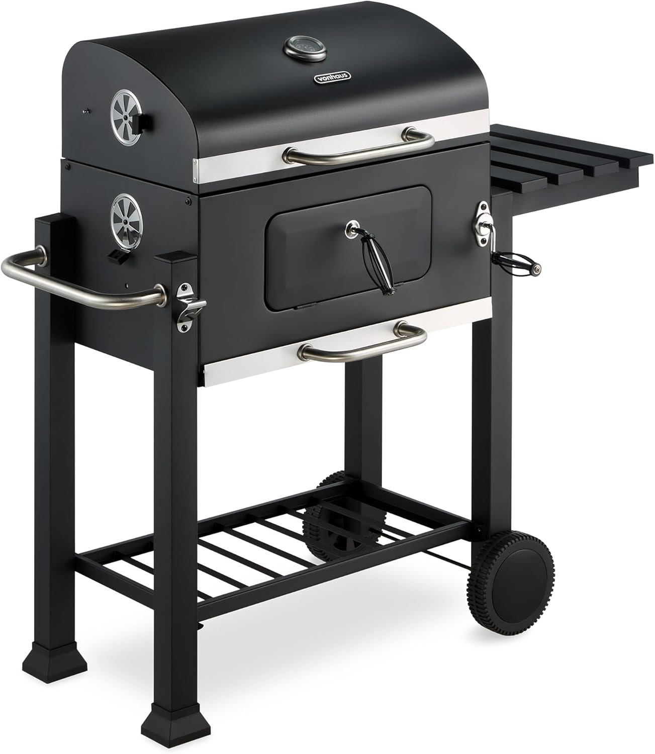 VonHaus Charcoal BBQ – Portable Barbecue with Warming Rack, Fold Down Shelf, Temperature Gauge ...