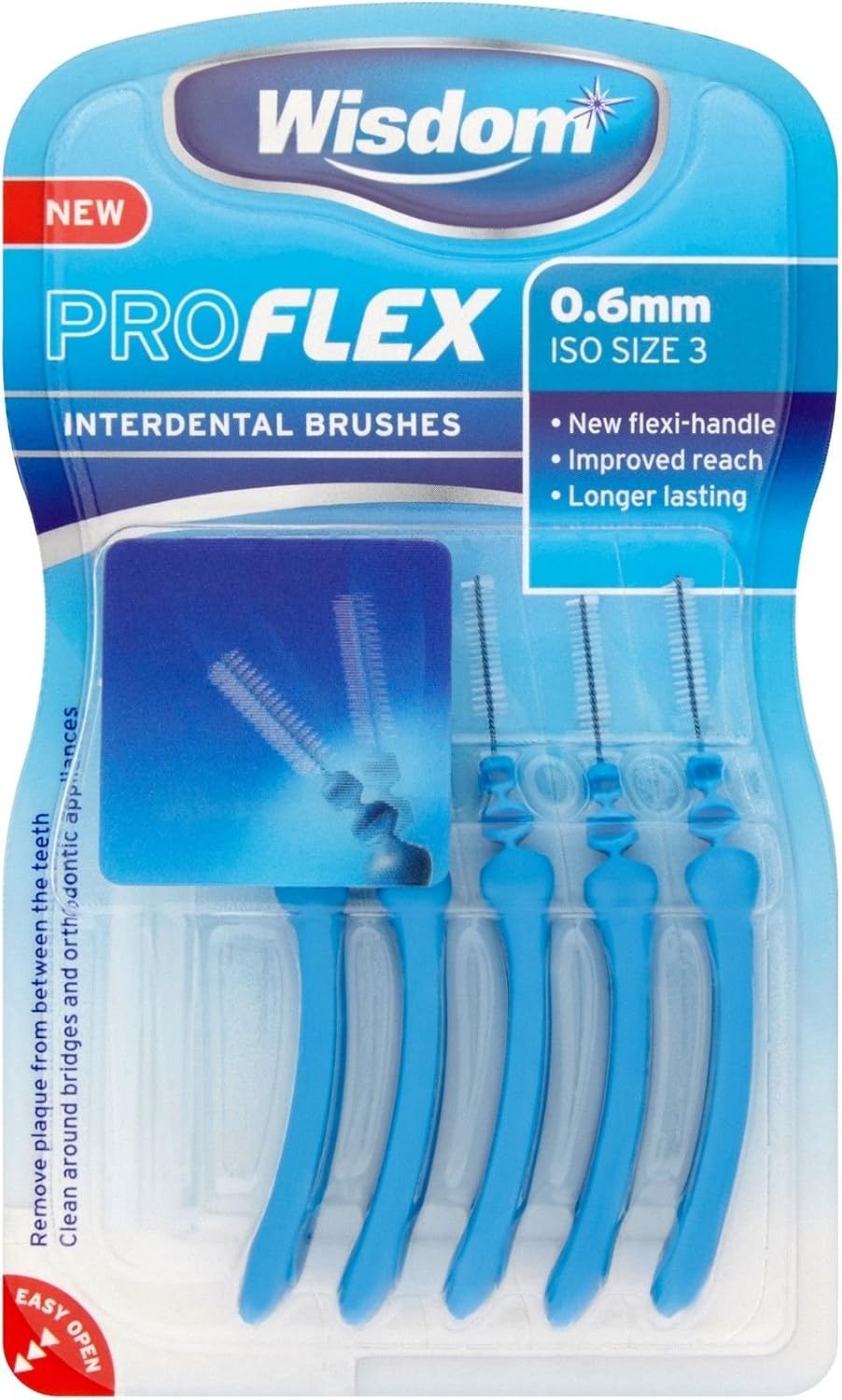Wisdom Pro Flex Interdental Brush - 0.60mm Blue - 5 Brushes Per Pack (1 ...