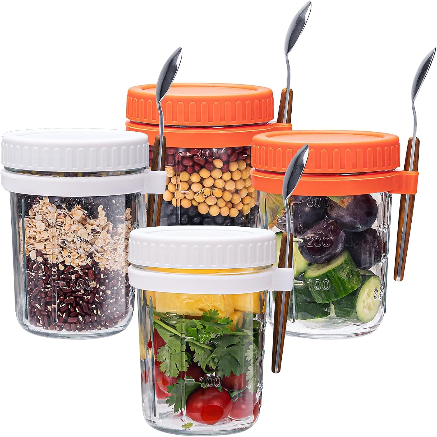 Amazon.com: Overnight Oats Jars with Spoon and Lid (15 oz4Pack ...