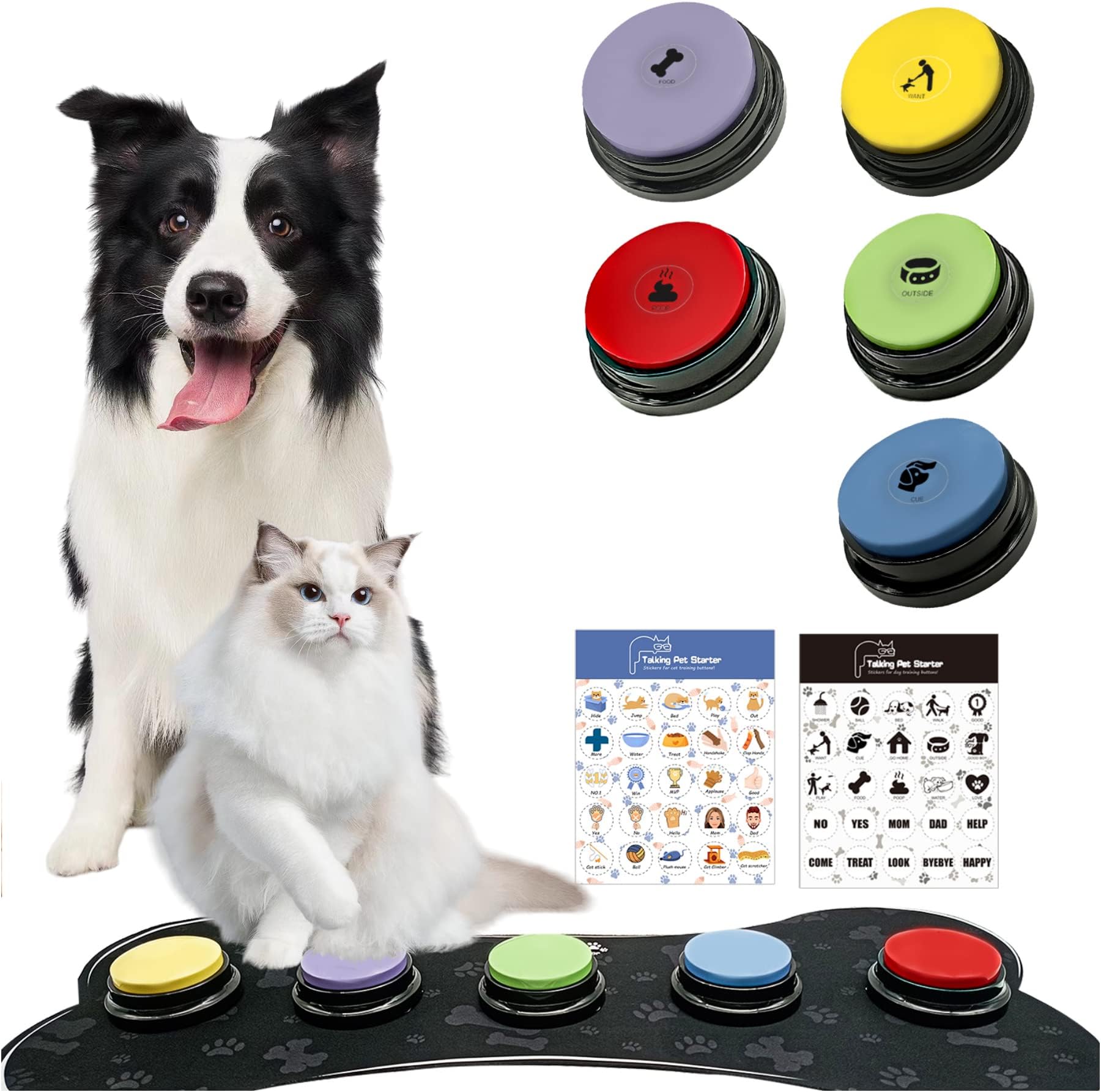 Dog Talking Button Set Puzzle Training for Pets Include Non-Slip Pad ...
