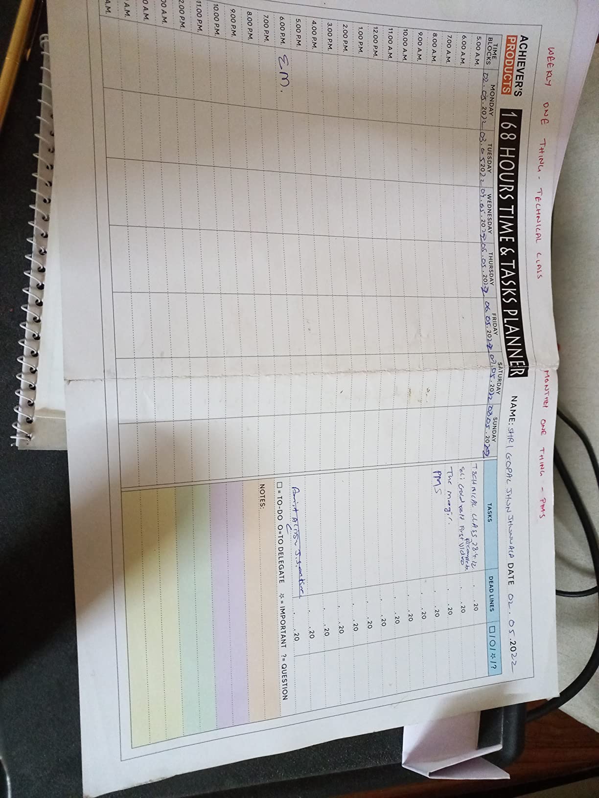 ACHIEVER'S PRODUCTS 168 Hours Weekly Daily Undated Task Planner A3 size ...