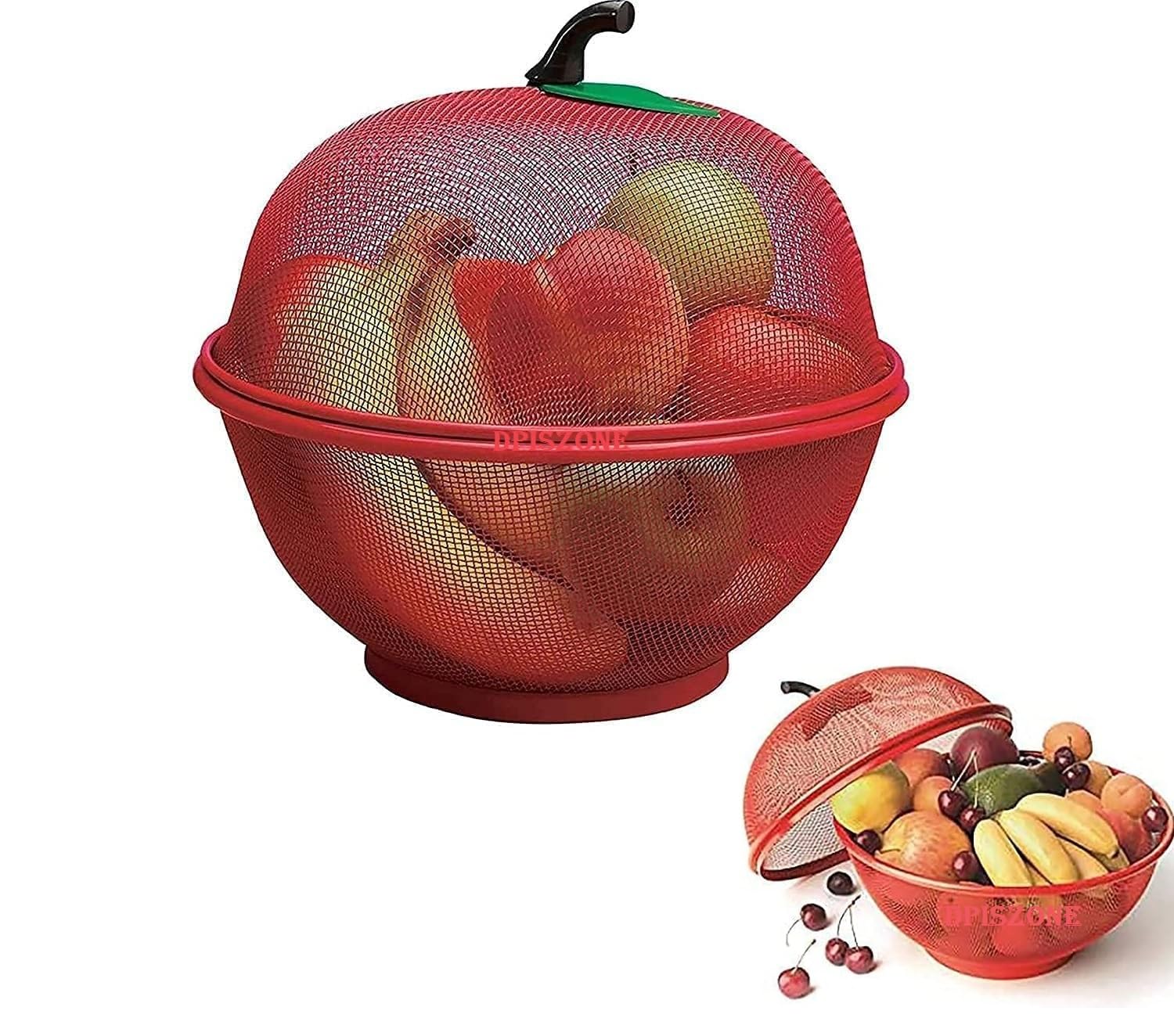DPISZONE Metal Mesh Fruit Basket with Cover Apple Shaped Fruit Basket ...