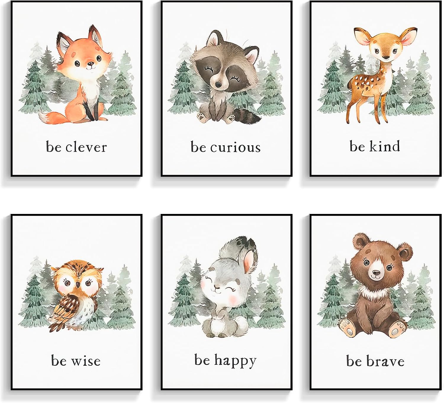Amazon.com: gooptyinh Framed Woodland Nursery Animal Canvas Wall Art, 6 ...