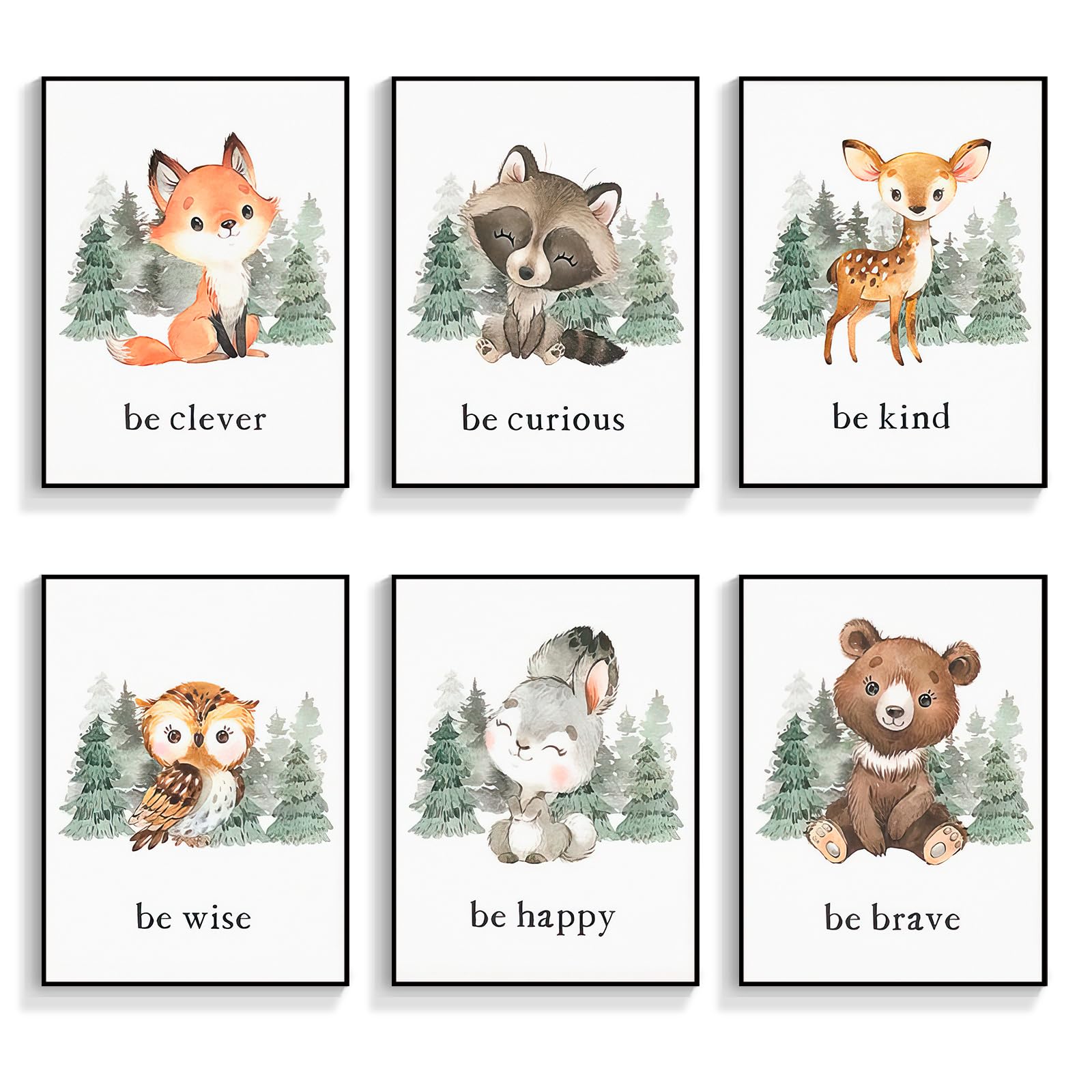 Amazon.com: gooptyinh Framed Woodland Nursery Animal Canvas Wall Art, 6 ...